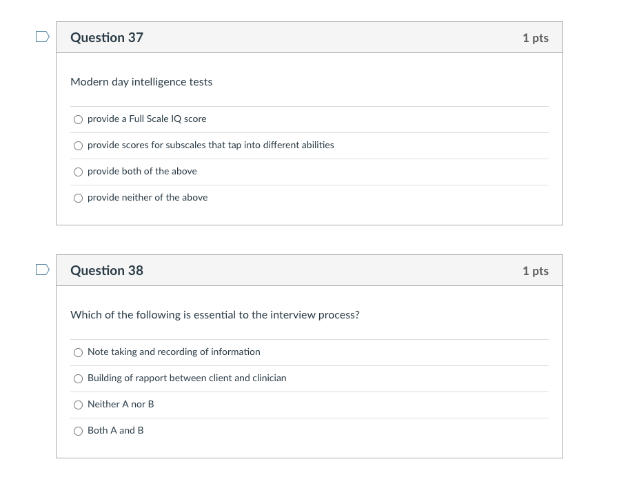 Solved Question 37 1 pts Modern day intelligence tests O | Chegg.com