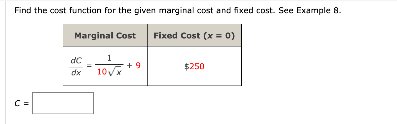 Solved Find the cost function for the given marginal cost | Chegg.com