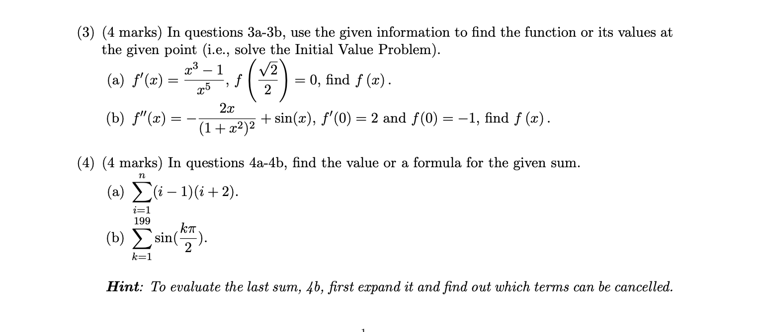 Solved (3) (4 marks) In questions 3a-3b, use the given | Chegg.com