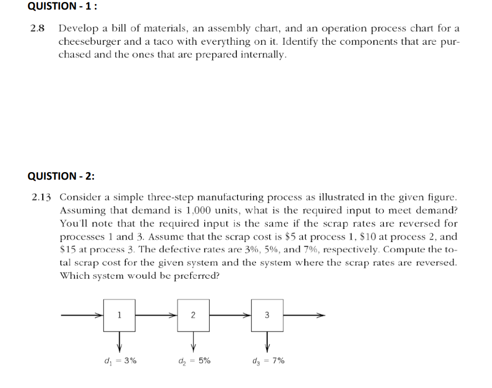 Solved QUISTION - 1: 2.8 Develop a bill of materials, an | Chegg.com