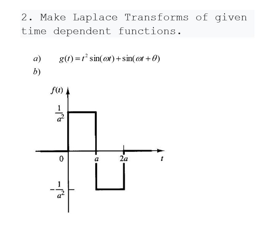 Solved 2. Make Laplace Transforms of given time dependent | Chegg.com