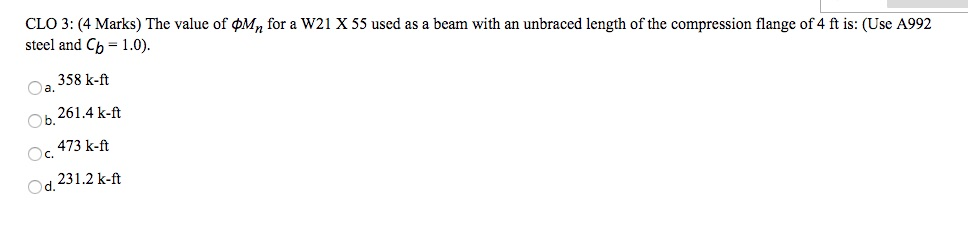 Solved (4 Marks) The value of φMn for a W21 X 55 used as a | Chegg.com