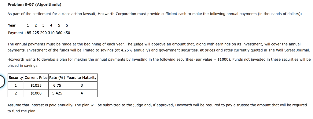 Solved Problem 9-07 (Algorithmic) As part of the settlement | Chegg.com