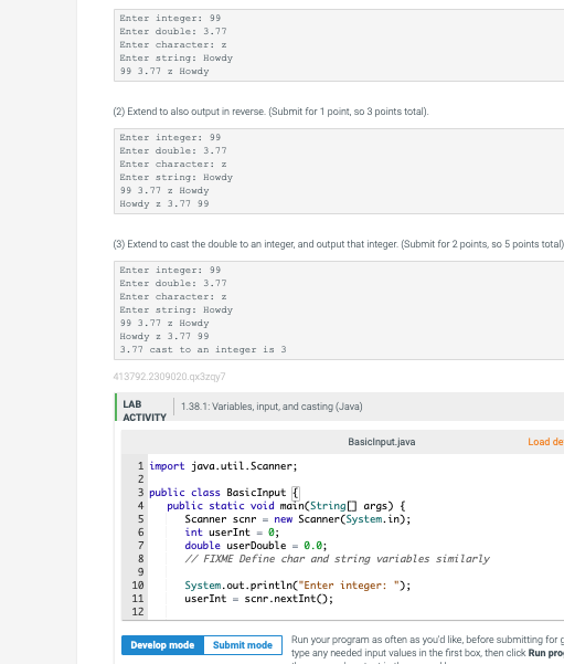 Solved Enter integer: 99 Enter double: 3.77 Enter character: | Chegg.com