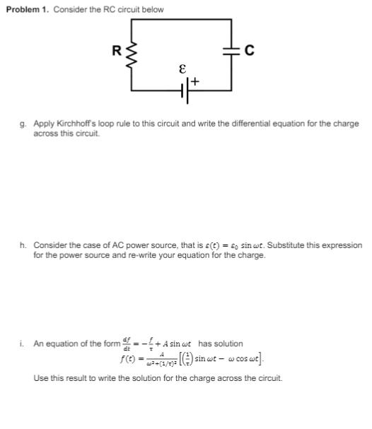 Solved Problem 1. Consider the RC circuit below RS с E g. | Chegg.com