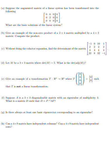 Solved (a) Suppose the augmented matrix of a linear system | Chegg.com