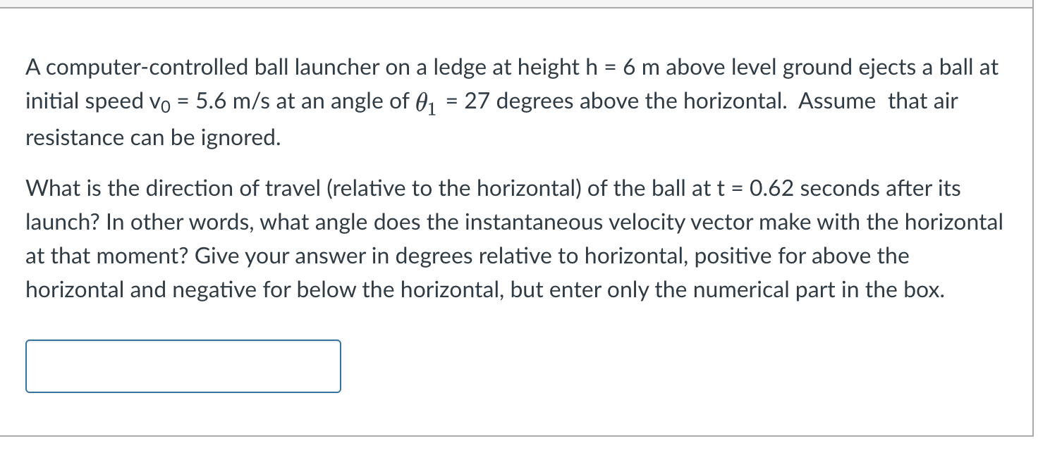 Solved A computer-controlled ball launcher on a ledge at | Chegg.com
