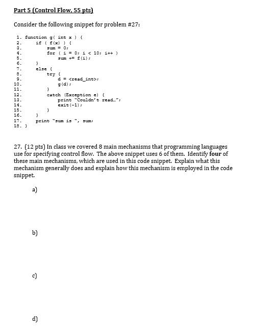 Solved Part 5 (Control Flow, 55 pts) Consider the following | Chegg.com