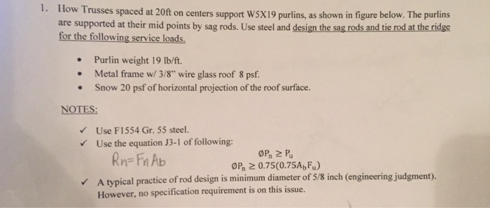 Solved How Trusses spaced at 20ft on centers support W5X19 | Chegg.com