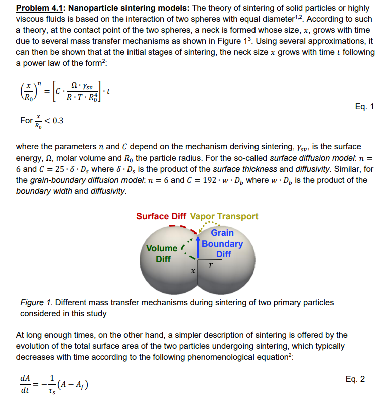 Problem 4.1: Nanoparticle sintering models: The | Chegg.com