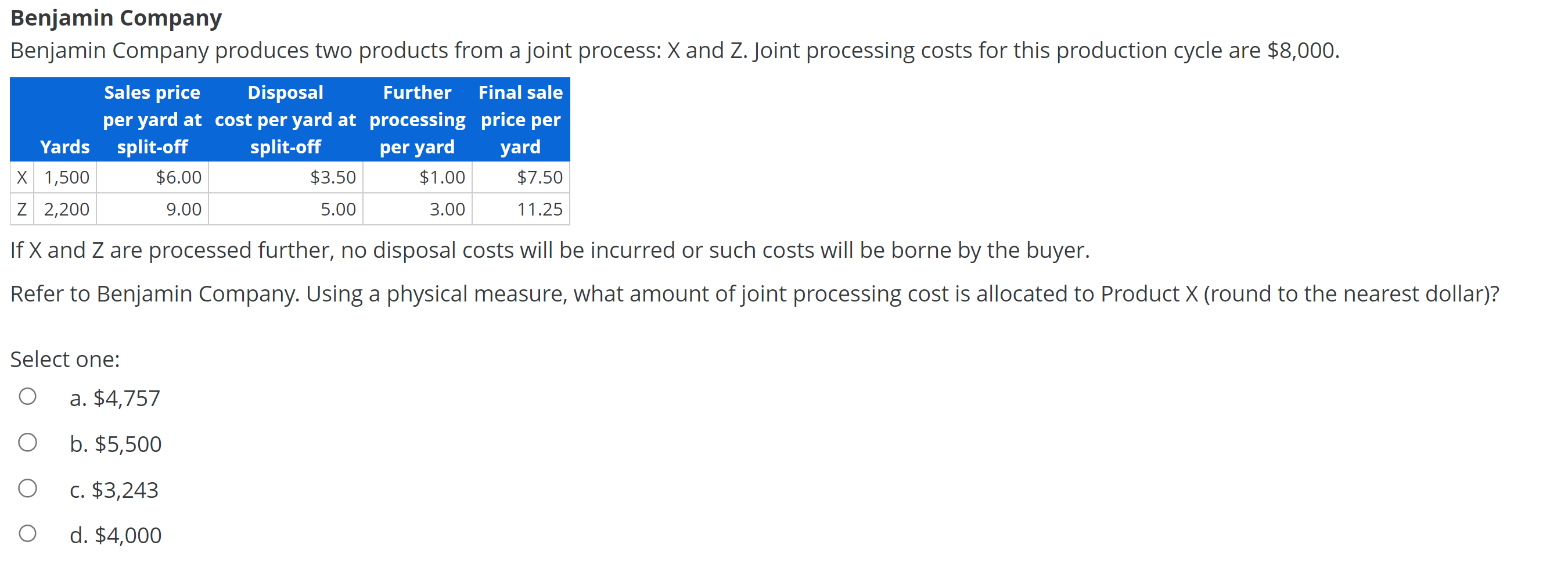 Solved Benjamin Company Benjamin Company produces two | Chegg.com