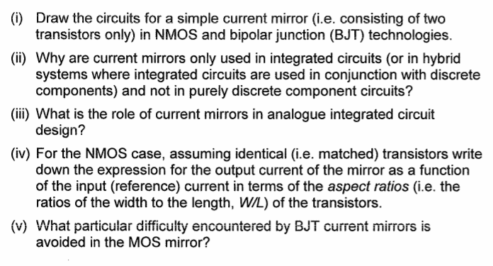 Solved (0) Draw the circuits for a simple current mirror | Chegg.com