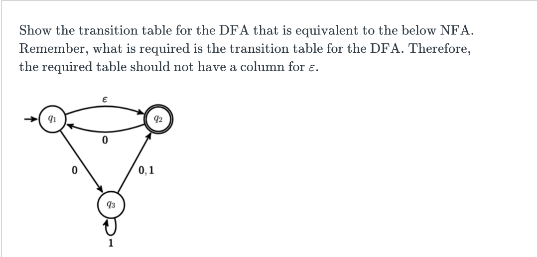 Solved Show the transition table for the DFA that is | Chegg.com