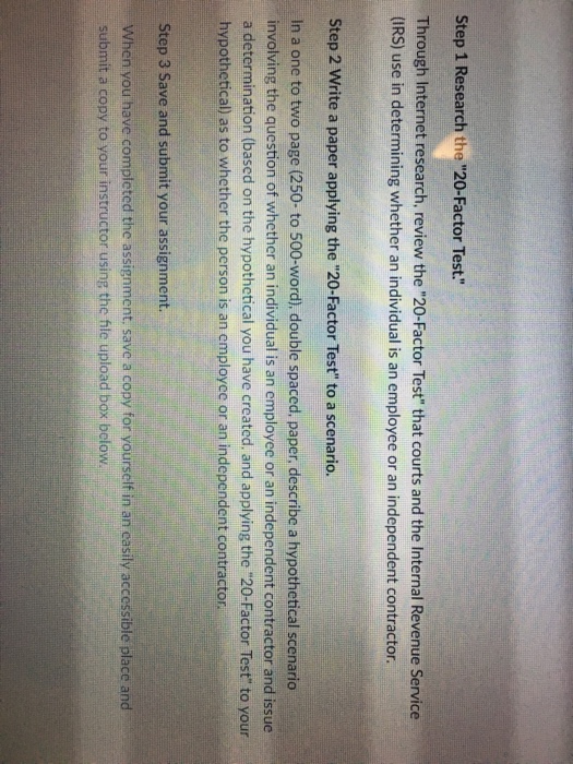 Solved Step 1 Research the "20-Factor Test." Through | Chegg.com