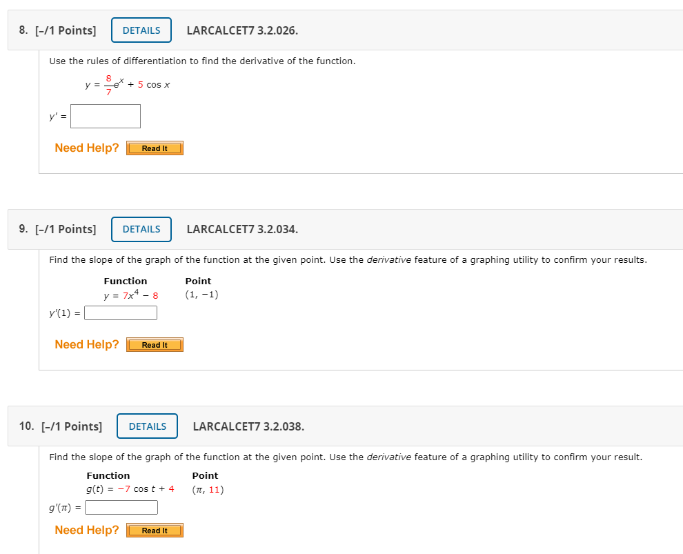 Solved 1) Use the rules of differentiation to find the | Chegg.com