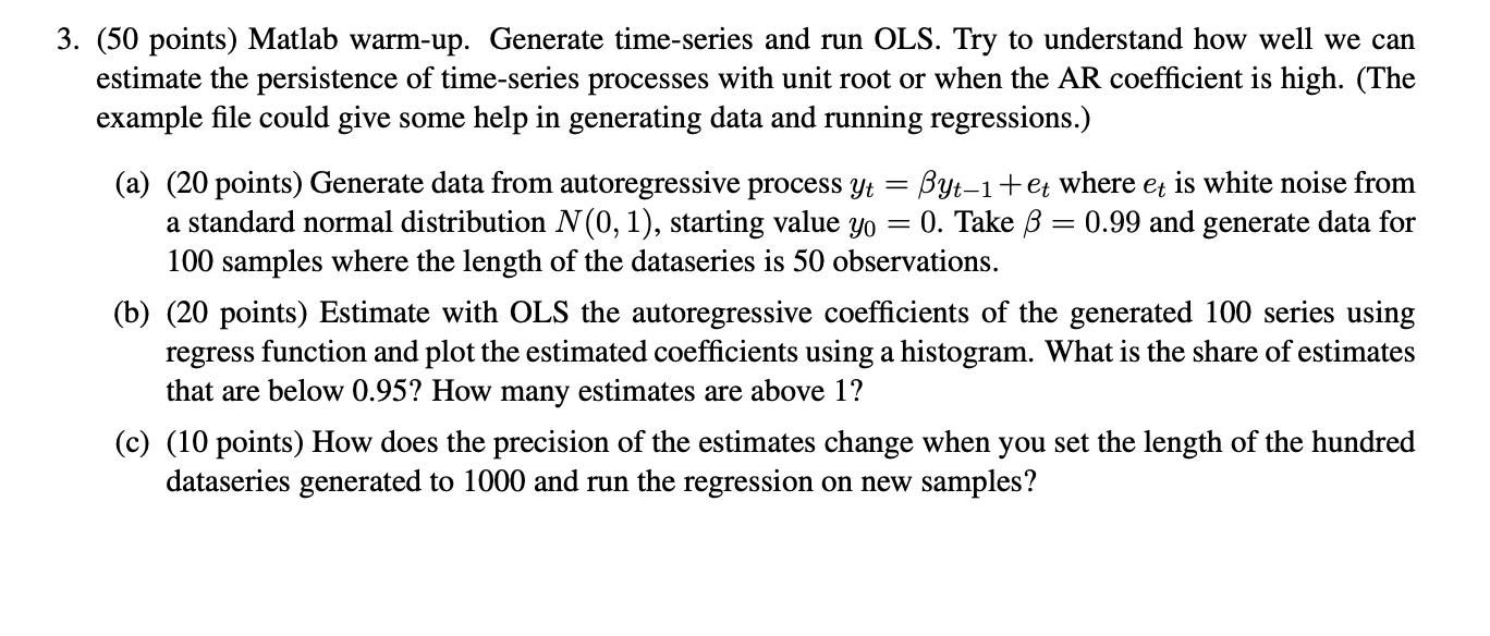 (50 points) Matlab warm-up. Generate time-series and | Chegg.com