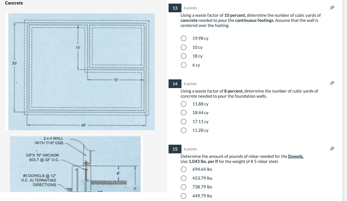 Concrete 13 6 points Using a waste factor of 10 | Chegg.com
