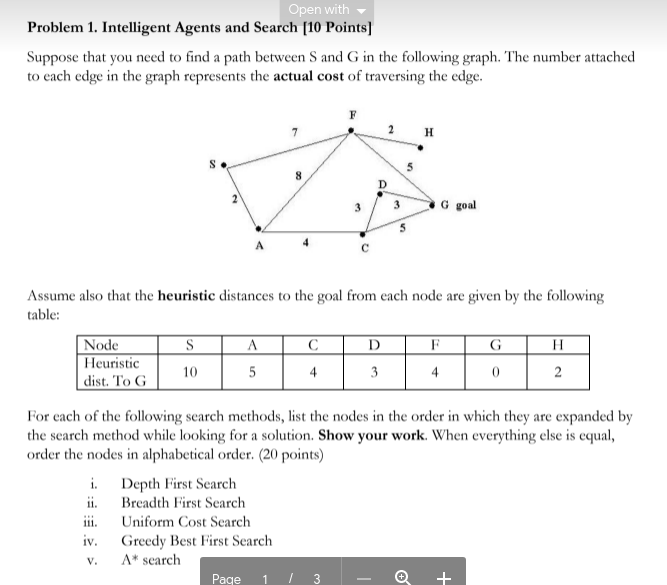Solved Open with Problem 1. Intelligent Agents and Search | Chegg.com