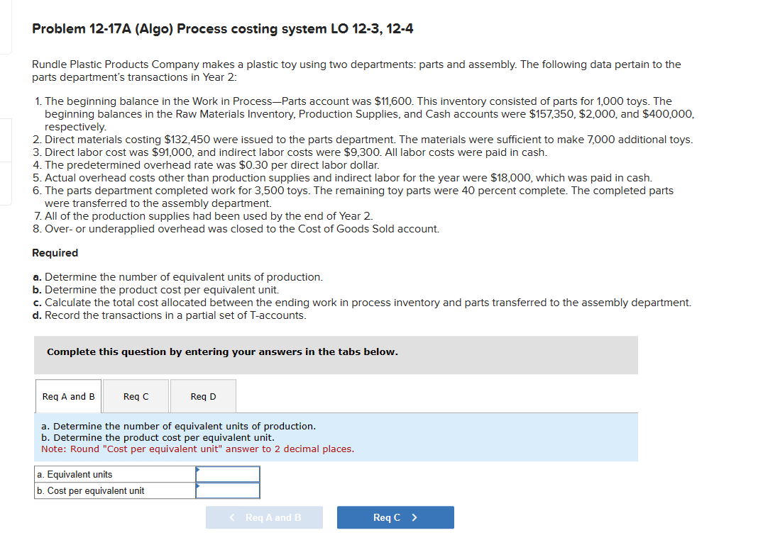 Solved Problem 12-17A (Algo) Process costing system LO 12-3, | Chegg.com