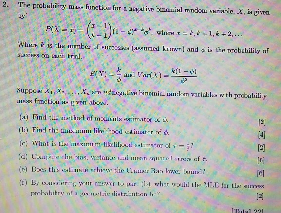 Solved The probability mass function for a negative binomial | Chegg.com