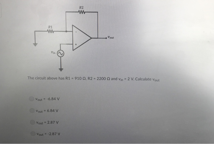 Solved R2 R1 4 Vout vn (V The circuit above has R1-910 Ω, | Chegg.com