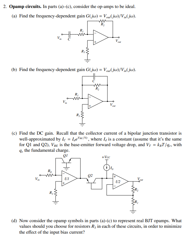 Solved 2. Opamp circuits. In parts (a)–(c), consider the | Chegg.com