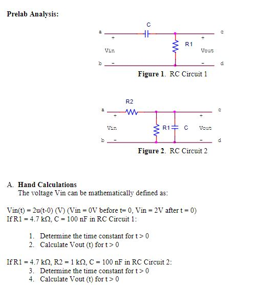 Solved Prelab Analysis: R1 Vous Figure 1. RC Circuit 1 R2 w | Chegg.com