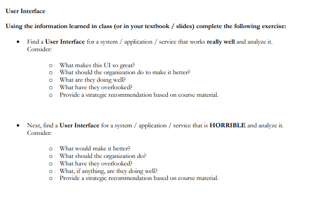 Solved User Interface Using the information learned in class | Chegg.com