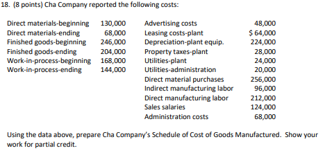 Solved 18. (8 points) Cha Company reported the following | Chegg.com