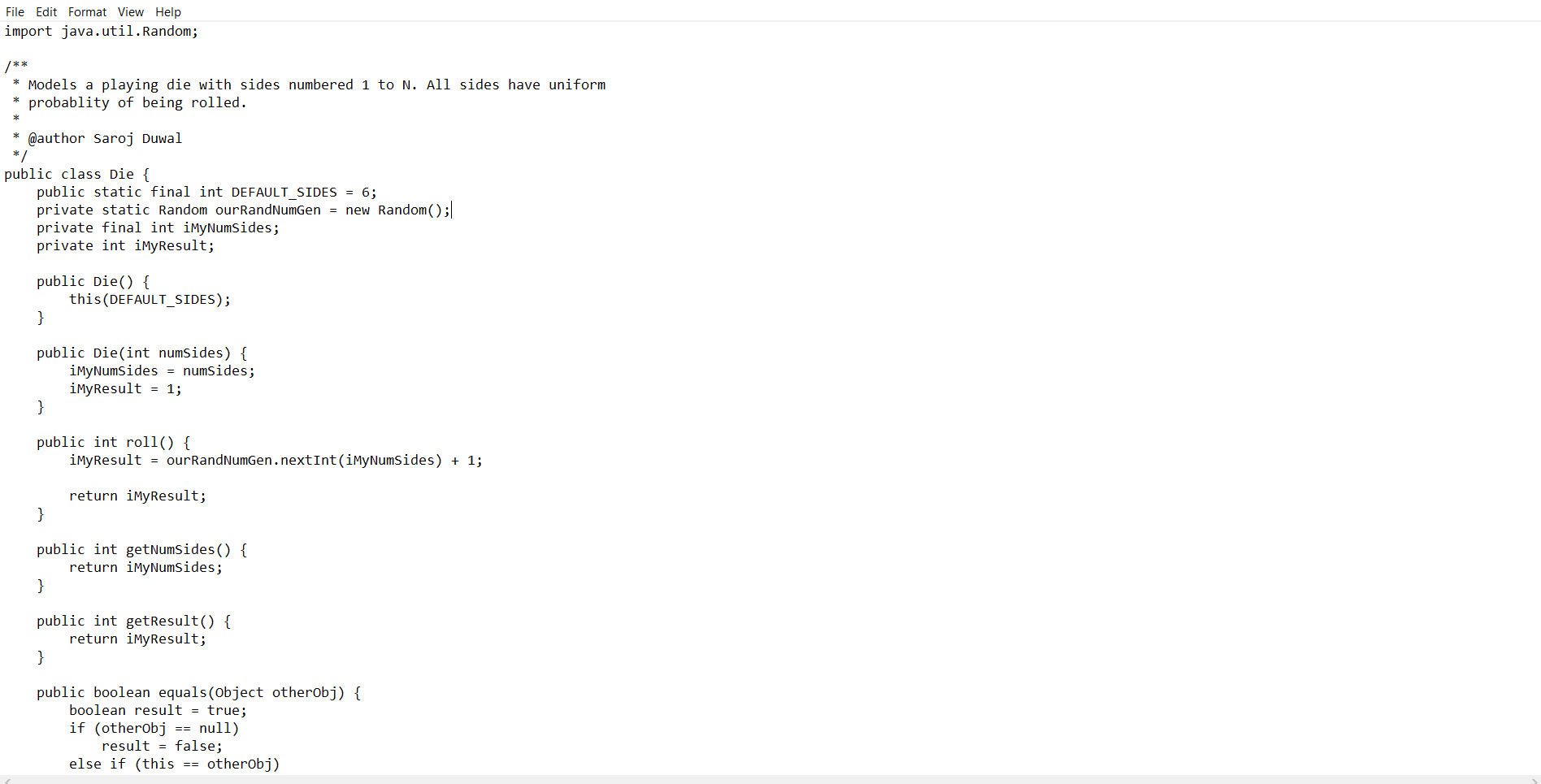 Solved JAVA LANG - Die.java is attached and i need to create | Chegg.com