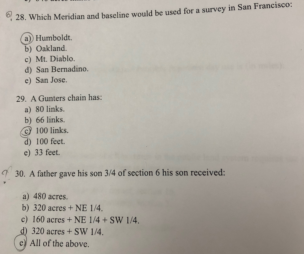 Solved 6 28. Which Meridian and baseline would be used for a | Chegg.com