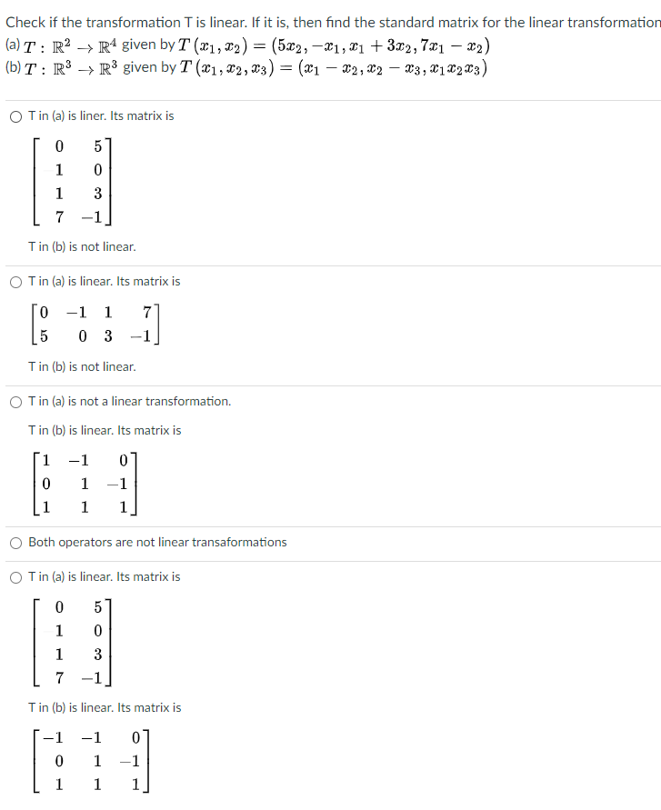 Solved Check If The Transformation T Is Linear If It Is