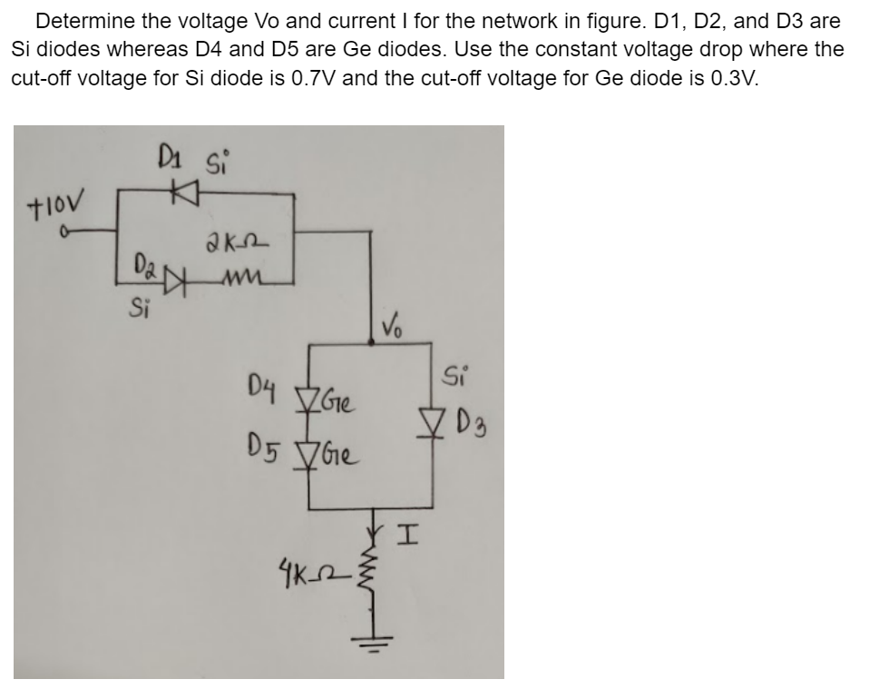 Solved Determine the voltage Vo and current I for the | Chegg.com