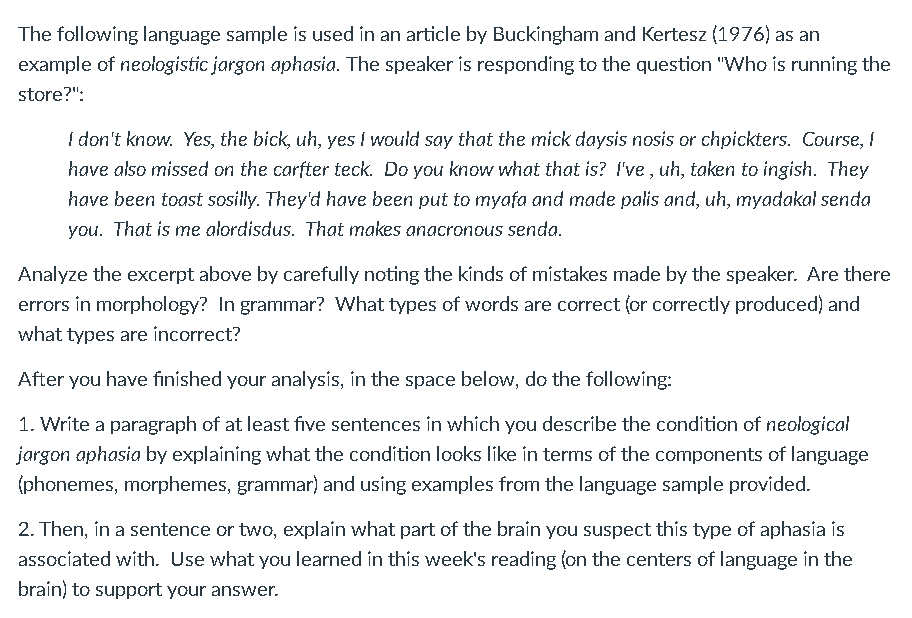 The following language sample is used in an article | Chegg.com
