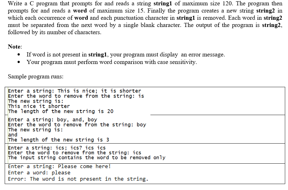 Solved Write a C program that prompts for and reads a string | Chegg.com