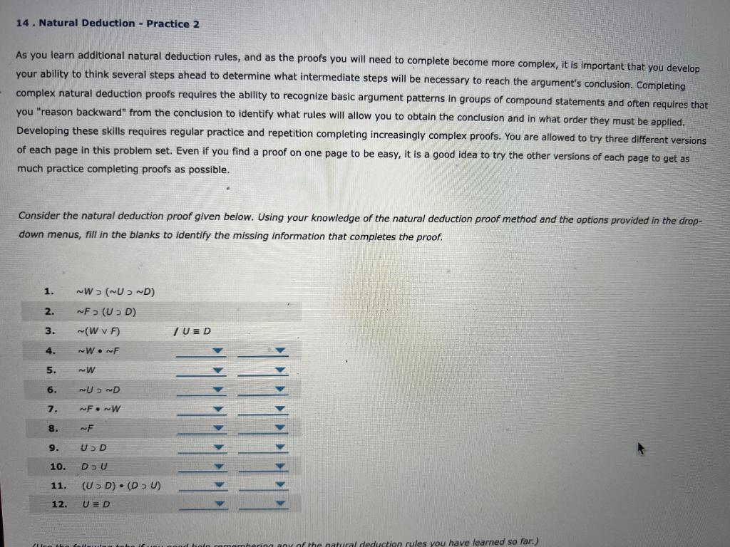 Solved 14. Natural Deduction - Practice 2 As you learn | Chegg.com