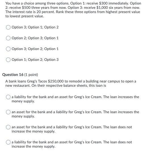 Solved You have a choice among three options. Option 1: | Chegg.com