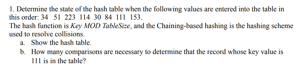 Solved 1. Determine the state of the hash table when the | Chegg.com