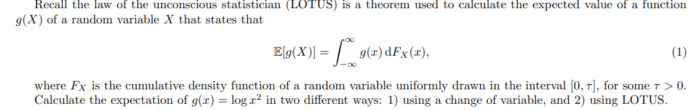 Solved Recall the law of the unconscious statistician | Chegg.com