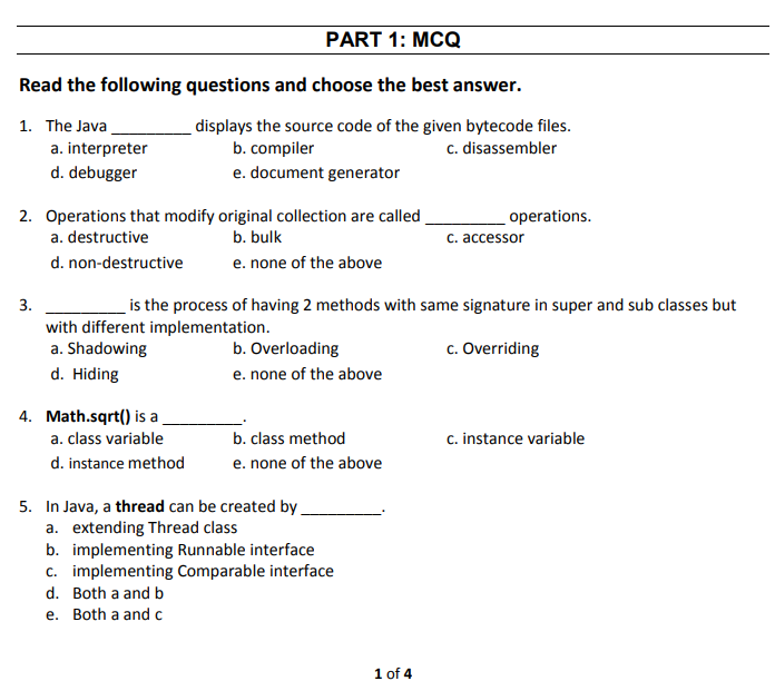 Solved PART 1: MCQ Read the following questions and choose | Chegg.com