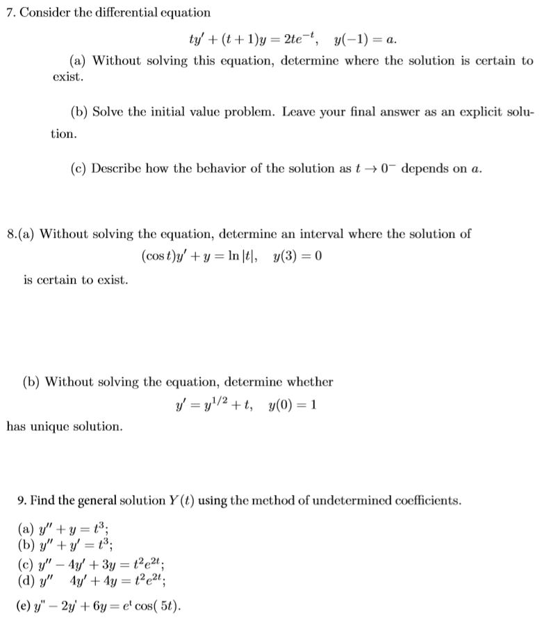 Solved 1. Existence and Uniquness Without solving the DE, | Chegg.com
