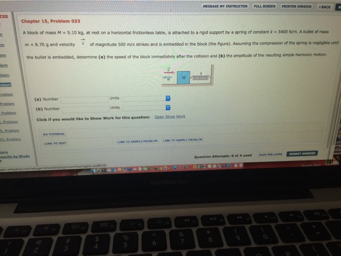 Solved A block of mass M = 5.10 kg, at rest on a horizontal | Chegg.com