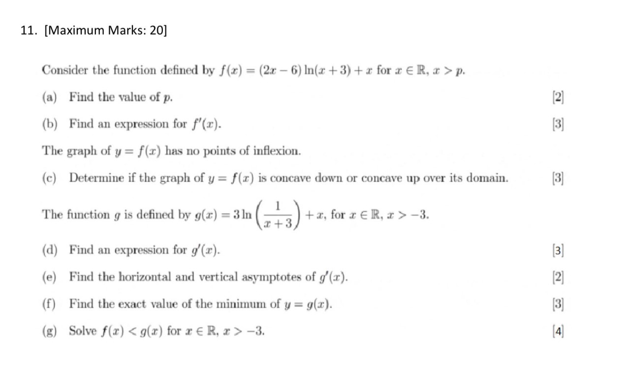 Consider the function defined by f(x)=(2x−6)ln(x+3)+x | Chegg.com