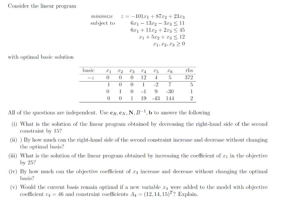 Consider the linear program minimize | Chegg.com