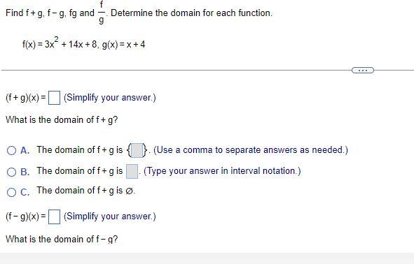 Solved Find f+g,f−g,fg,gf. Determine the domain for each | Chegg.com