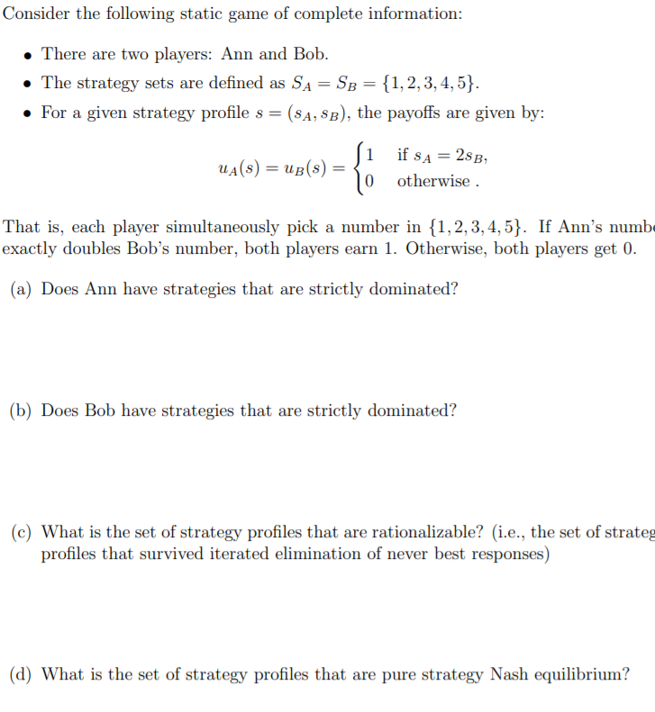 Solved Consider the following static game of complete | Chegg.com