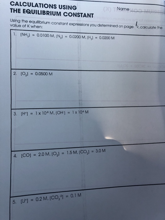 Solved CALCULATIONS USING THE EQUILIBRIUM CONSTANT Using the | Chegg.com