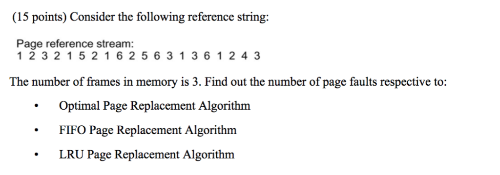 Solved (15 points) Consider the following reference string: | Chegg.com