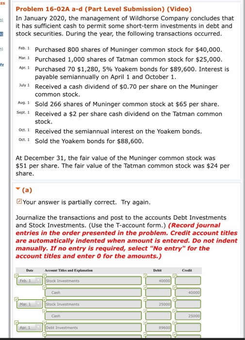 Solved ES Problem 16-02A a-d (Part Level Submission) (Video) | Chegg.com