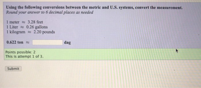 Solved Using the following conversions between the metric | Chegg.com